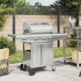 Gas barbecue with 4 flames silver stainless steel purchase online