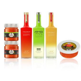 SET Oligarch - 3 Sorten Premium Vodka AMG + 3 BARIN Premium Kaviar ...