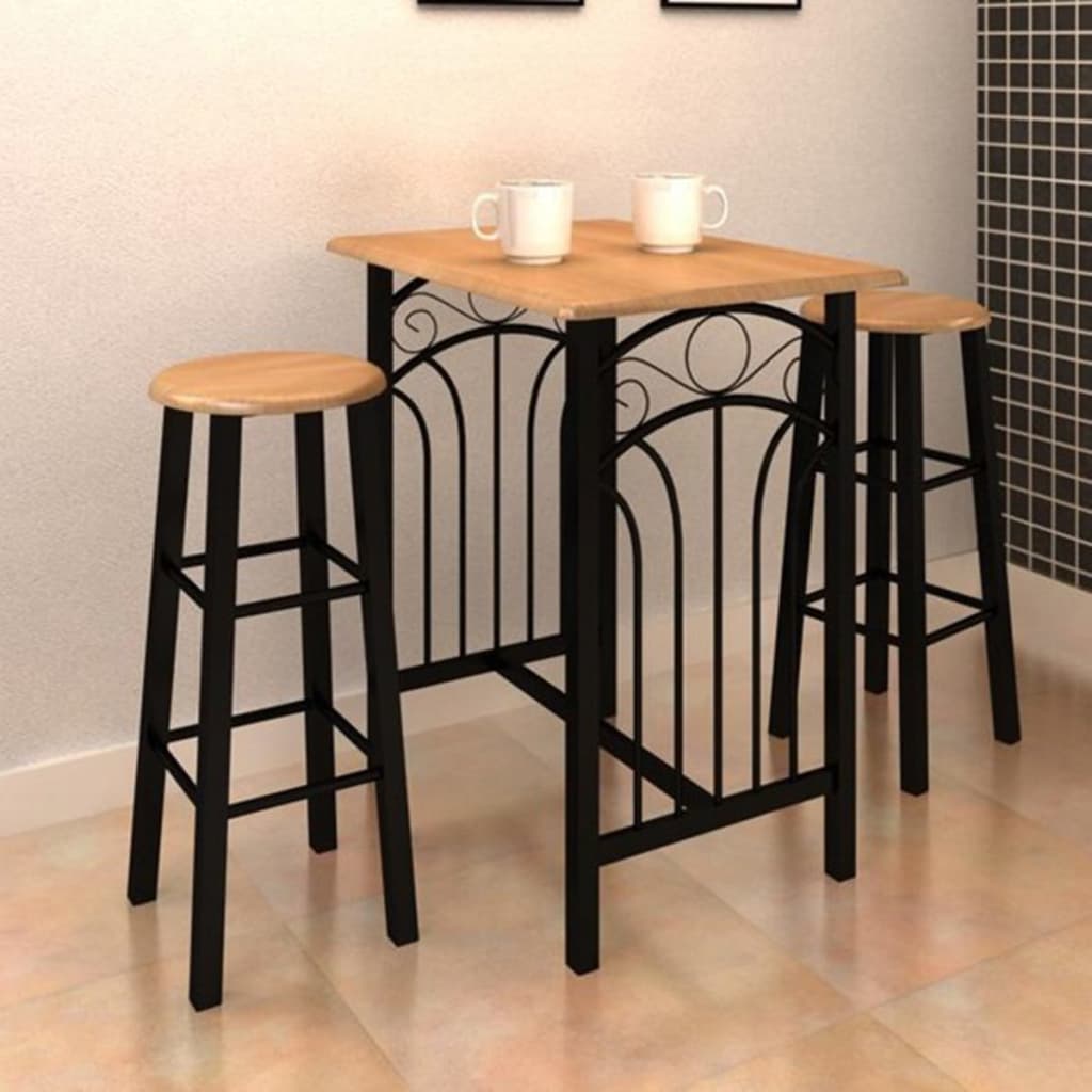 Bartisch- und Hocker-Set 3-tlg. Holz und Stahl online kaufen