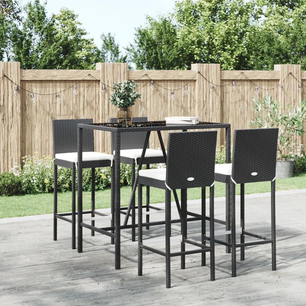 5-tlg. Gartenbar-Set mit Kissen Schwarz Poly Rattan online kaufen