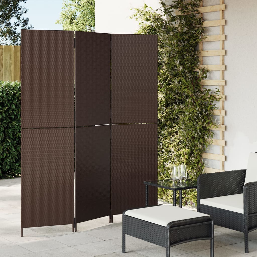 Paravent 3-tlg. Braun Poly Rattan online kaufen