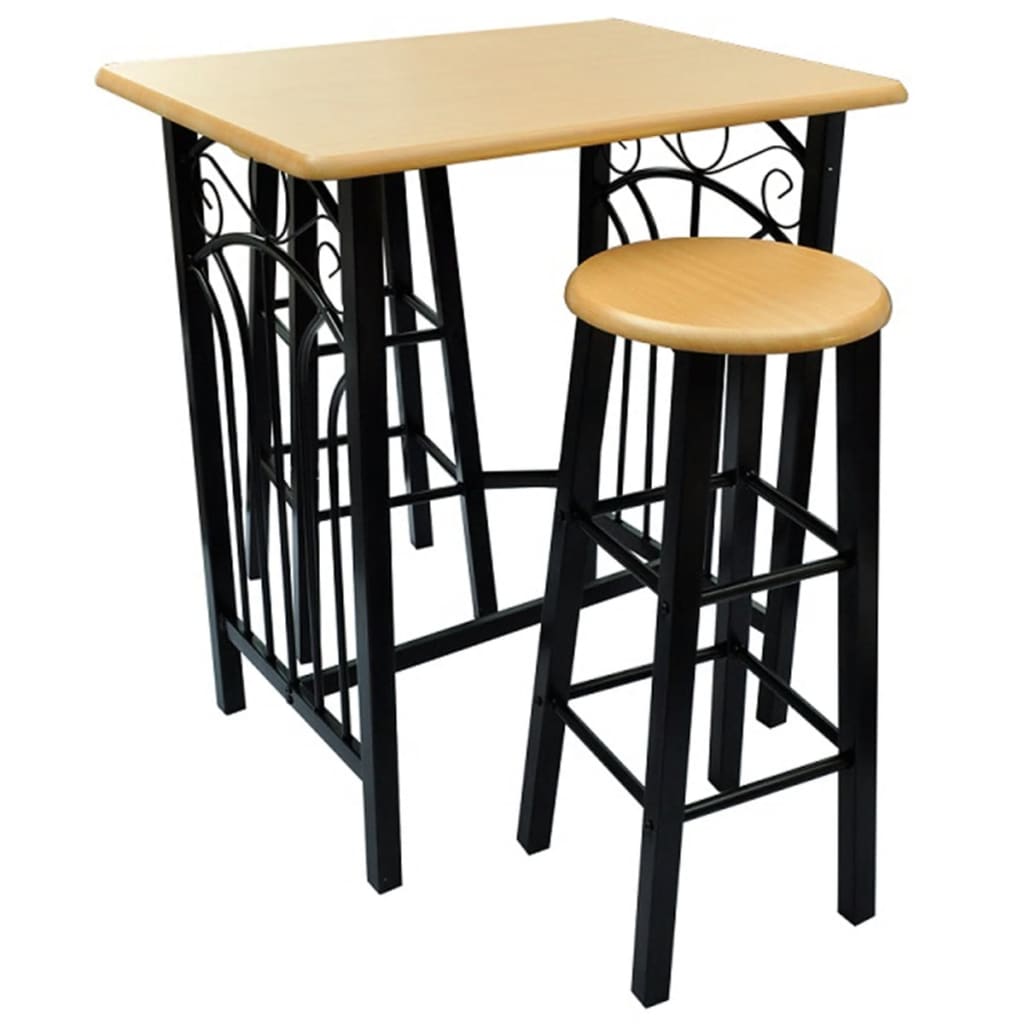 Bartisch- und Hocker-Set 3-tlg. Holz und Stahl online kaufen