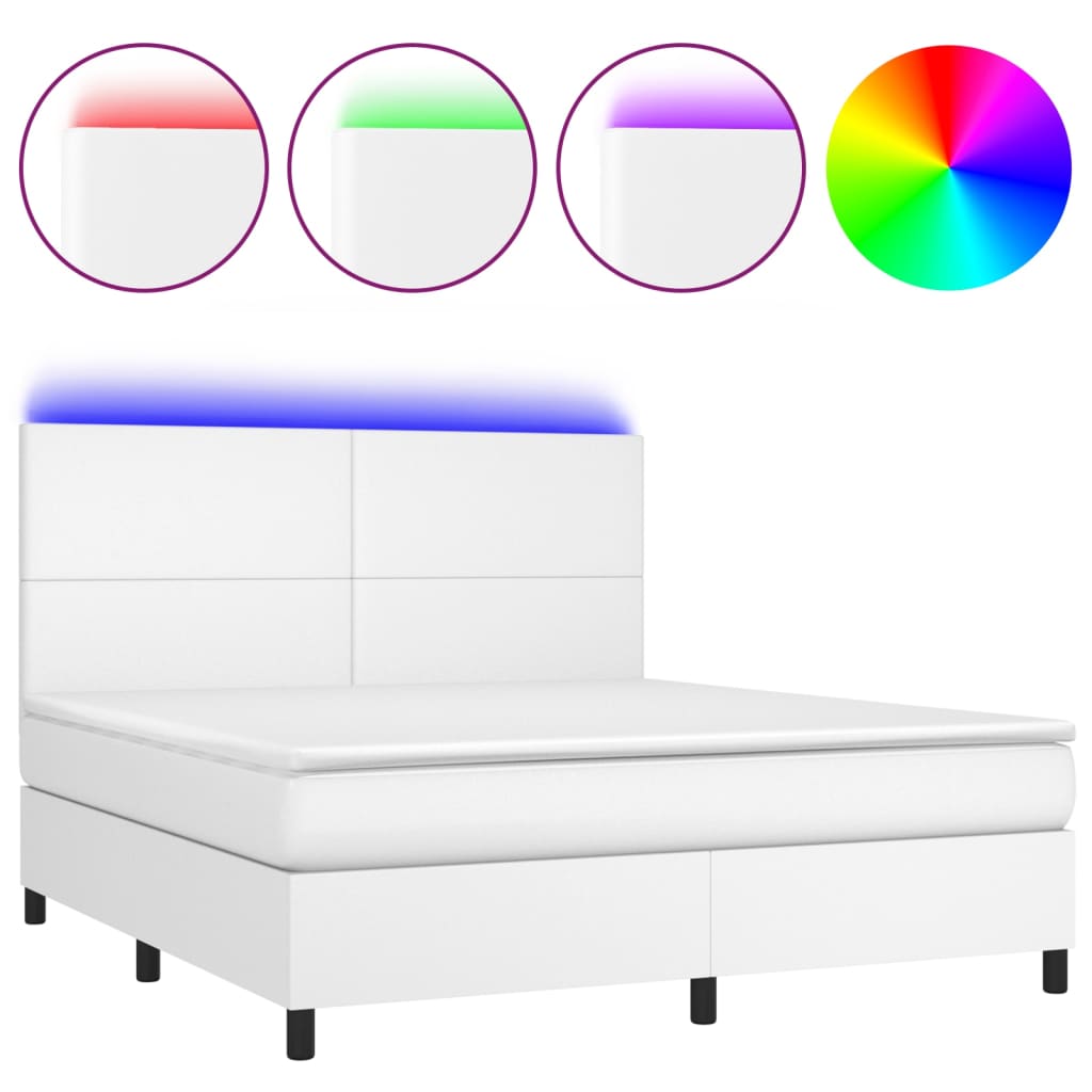 Boxspringbett mit Matratze & LED Weiß 180x200 cm Kunstleder online kaufen