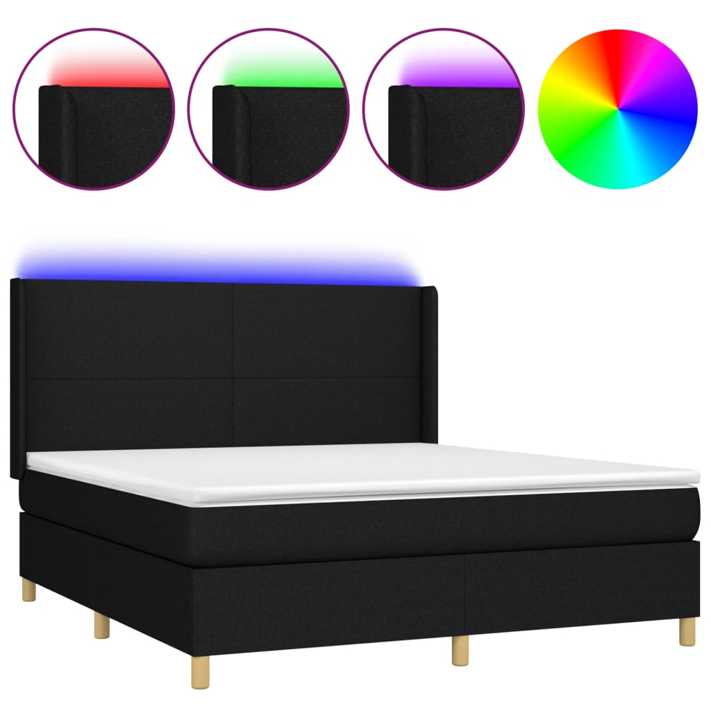 Boxspringbett mit Matratze & LED Schwarz 160x200 cm Stoff online kaufen