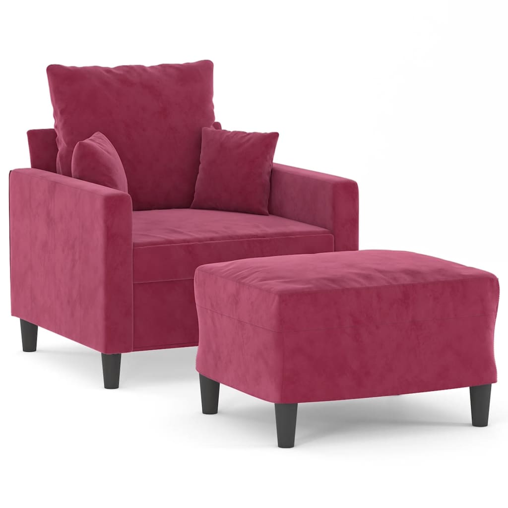 Sessel mit Hocker Weinrot 60 cm Samt online kaufen